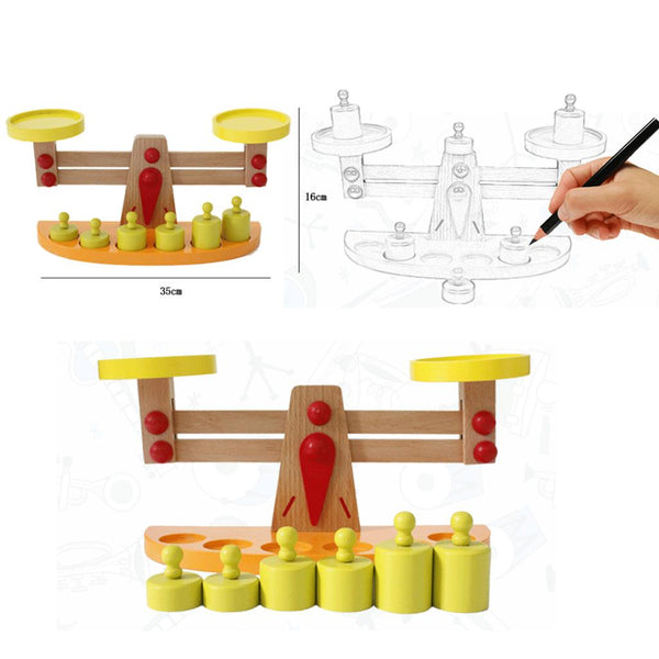 ⚡️Buy Maxbell Wooden Balance Scale with 6 Pieces Weights Kids Preschool ...